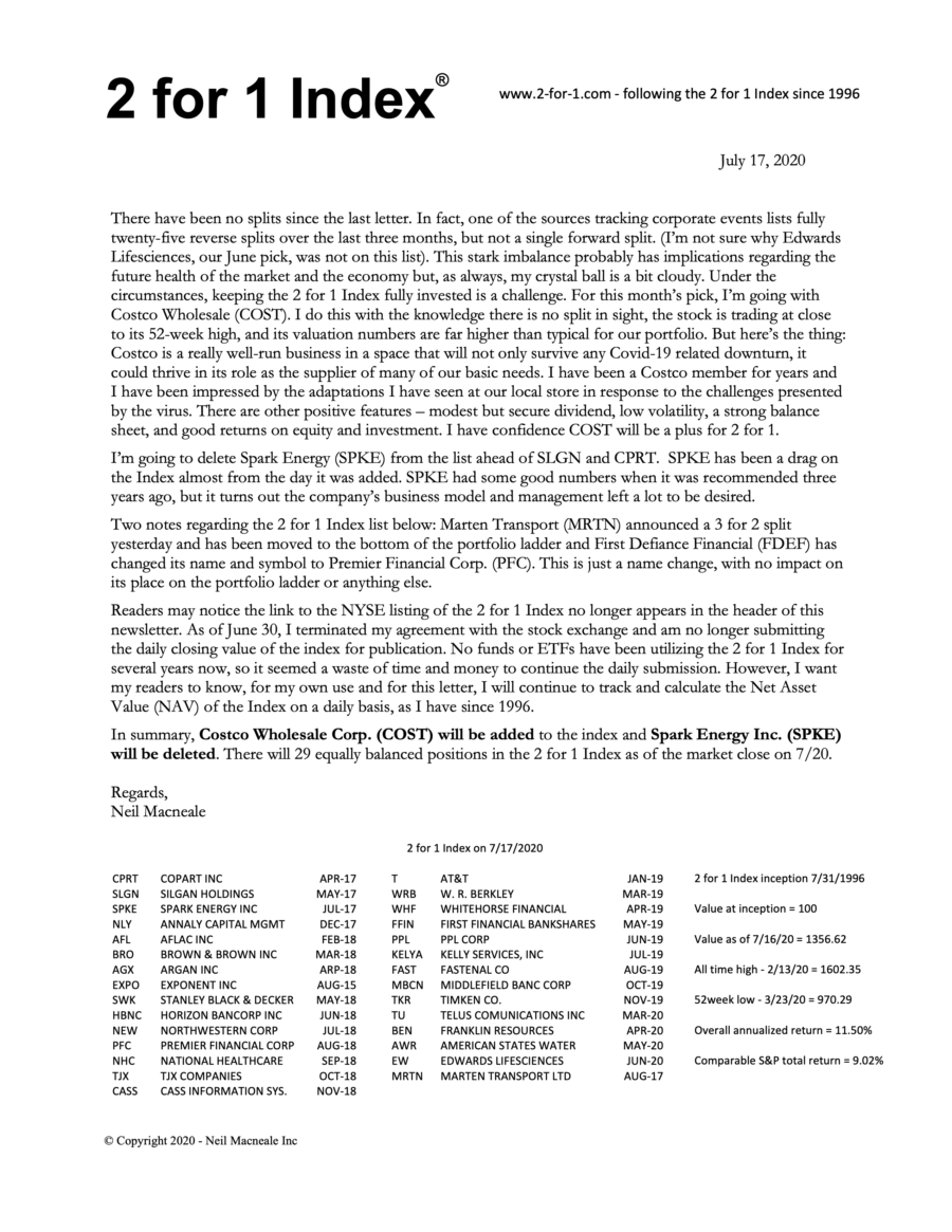 - 2 for 1 Stock Split Newsletter
